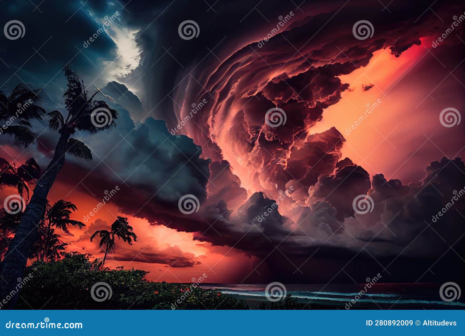 Tropical Cyclone, with Massive Storm Clouds and Powerful Winds, in ...