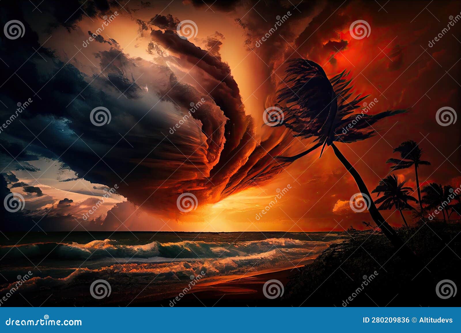 Tropical Cyclone, with Massive Storm Clouds and Powerful Winds, in ...