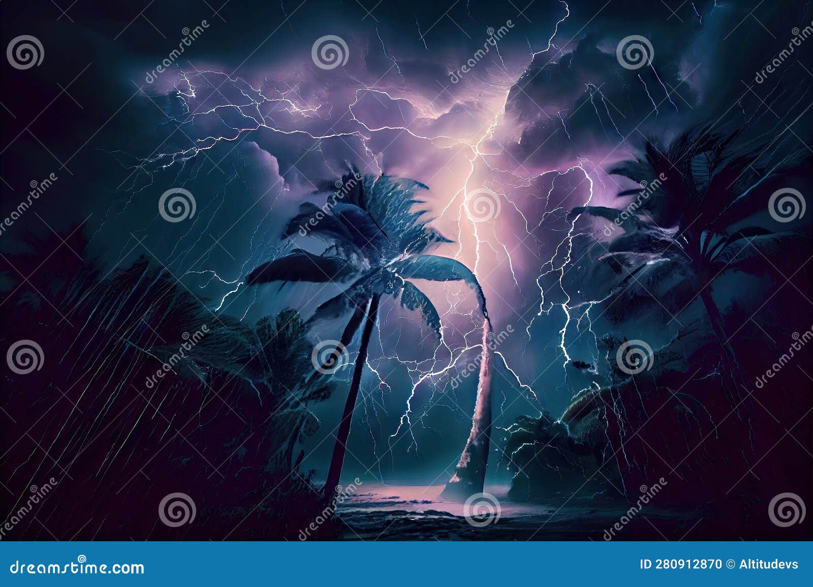 Tropical Cyclone in the Midst of a Thunderstorm, with Lightning Bolts ...
