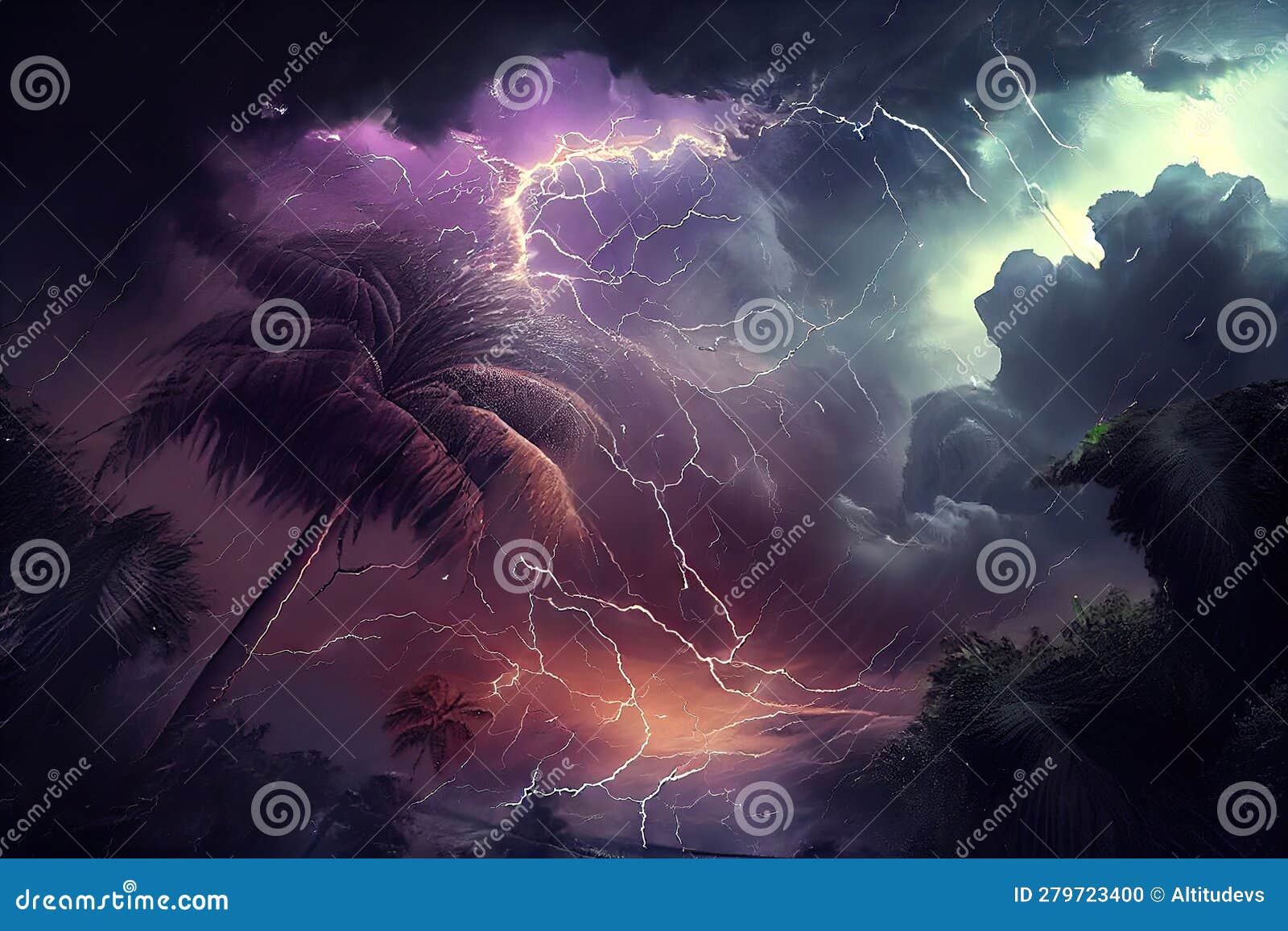 Tropical Cyclone in the Midst of a Thunderstorm, with Lightning Bolts ...