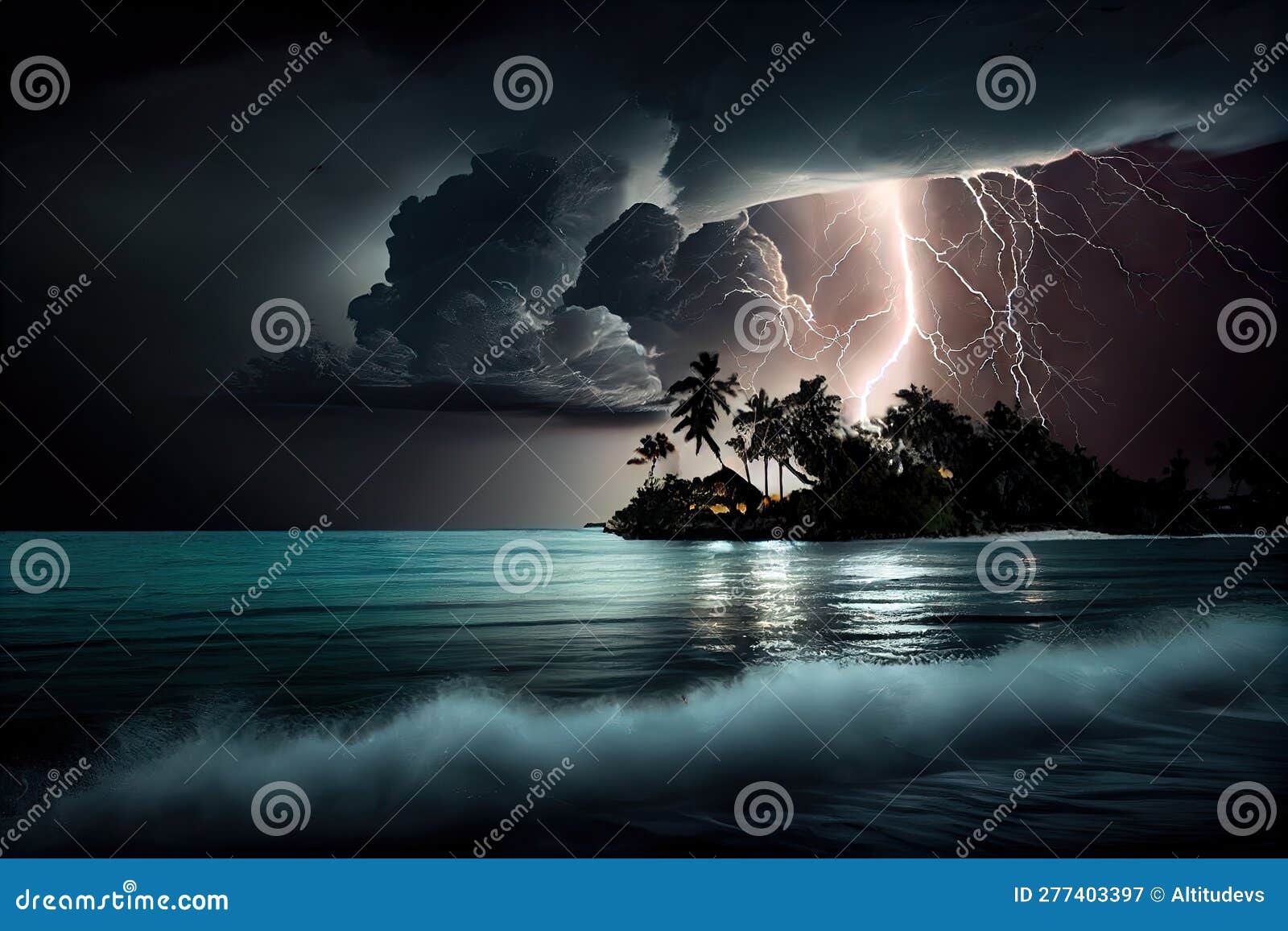 Tropical Cyclone Passing Over Darkened Ocean, with Lightning Flashes in ...