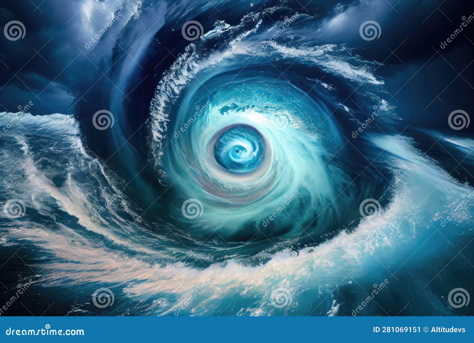 Tropical Cyclone Spinning Over Calm Blue Ocean, with Waves Lapping ...