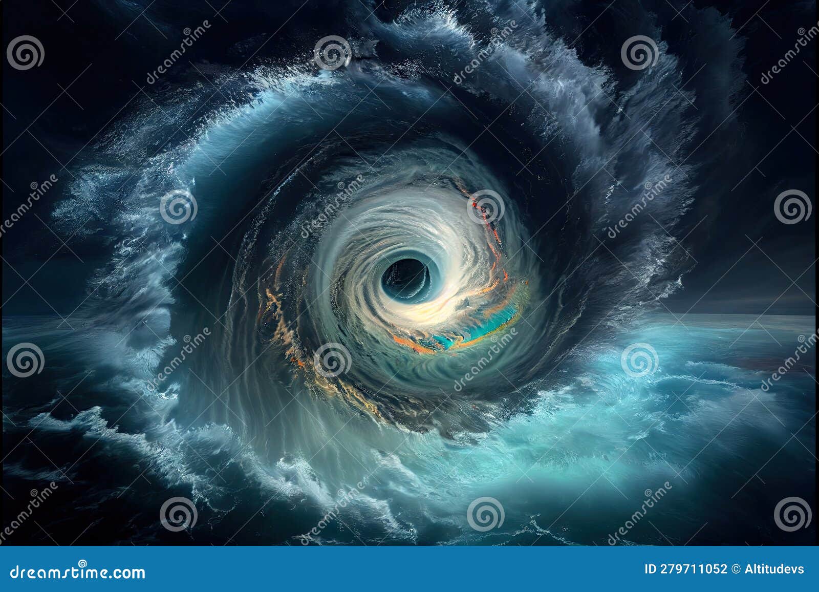 Tropical Cyclone Spinning Over Calm Ocean, with Waves Rolling in Stock ...