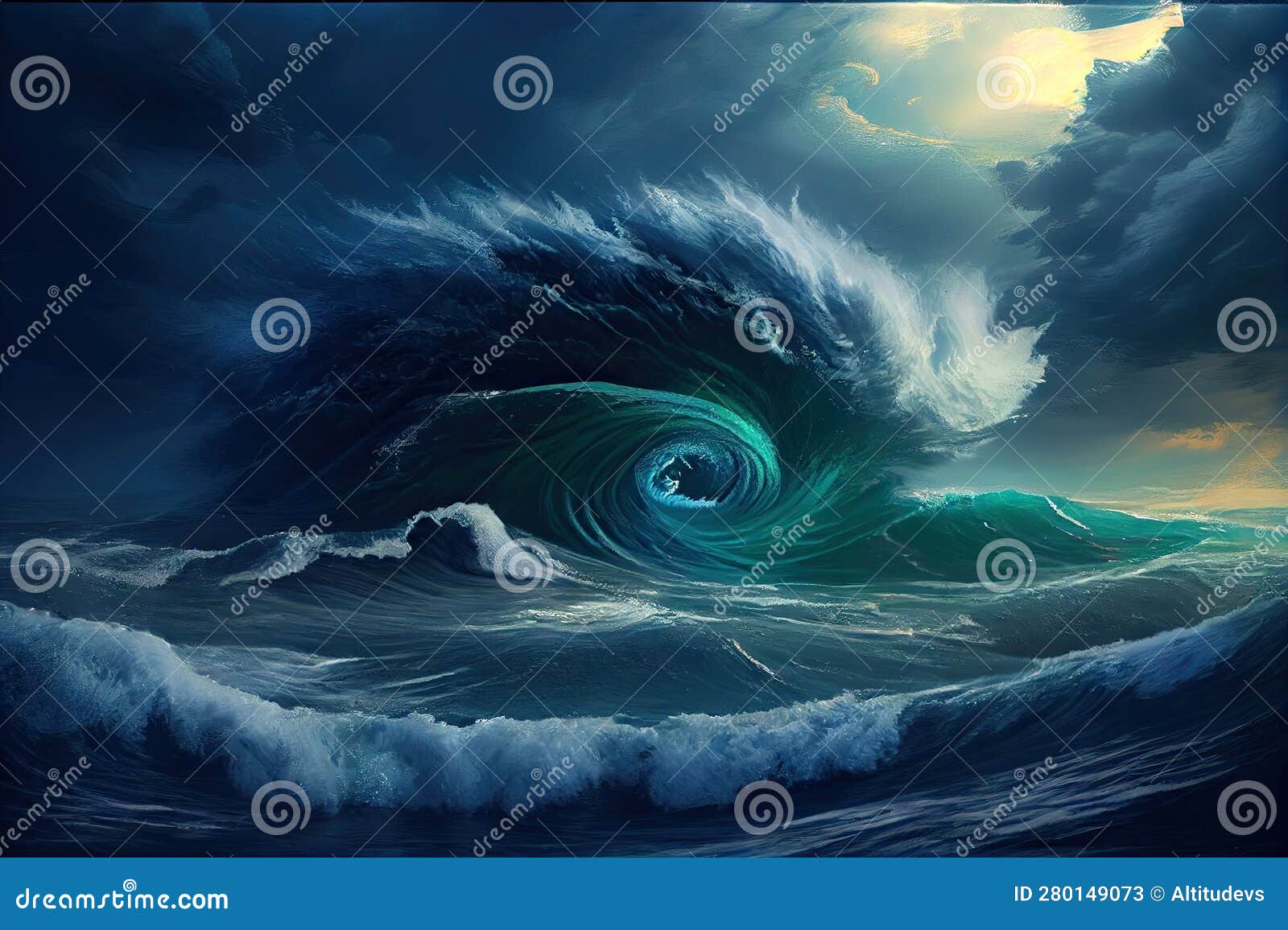 Tropical Cyclone Spinning Over Calm Ocean, with Waves Rolling in Stock ...