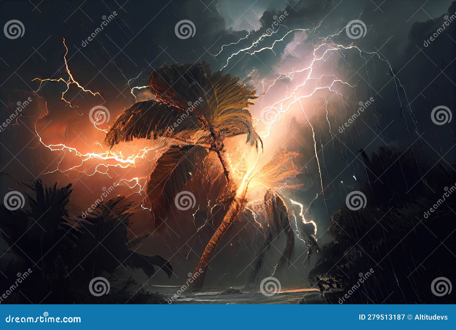 Tropical Cyclone with Thunderstorm Activity, with Lightning Strikes ...