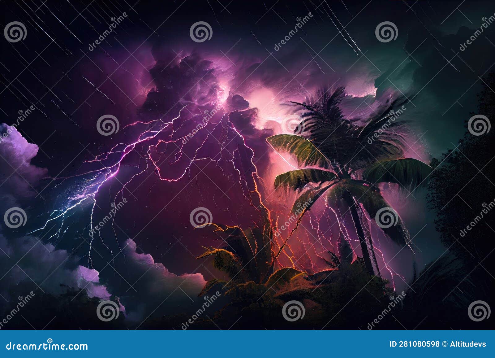 Tropical Cyclone with Torrential Rain and Thunderstorms in the Night ...