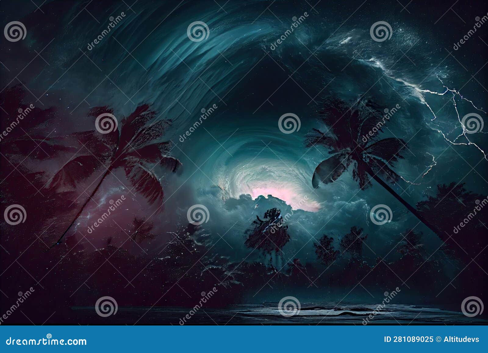 Tropical Cyclone with Torrential Rain and Thunderstorms in the Night ...