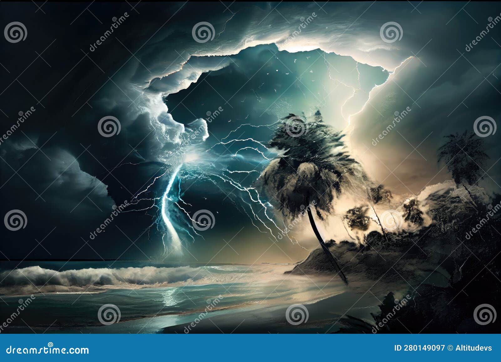 Tropical Cyclone, with View of Raging Storm Clouds and Lightning ...