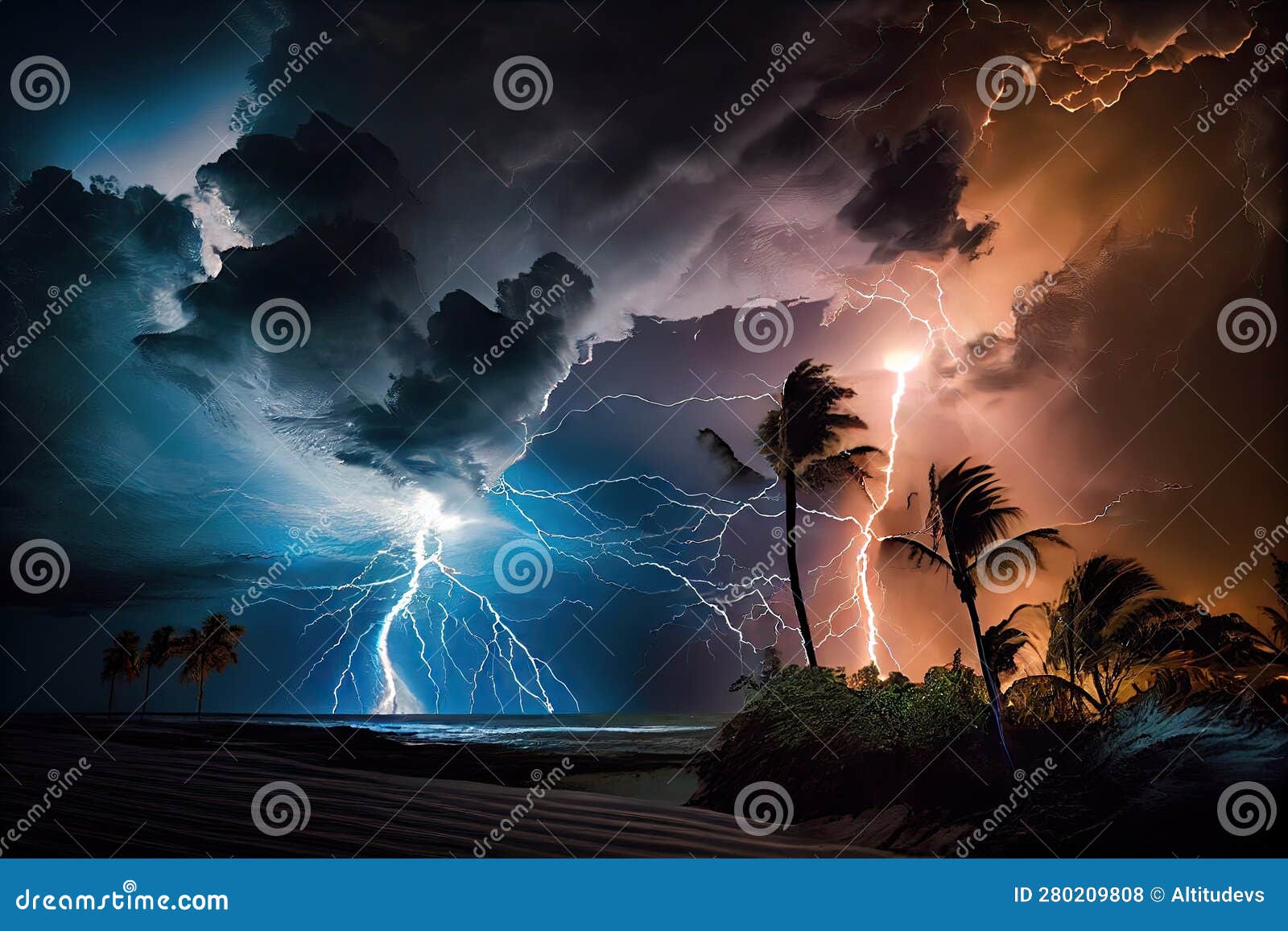Tropical Cyclone, with View of Raging Storm Clouds and Lightning ...