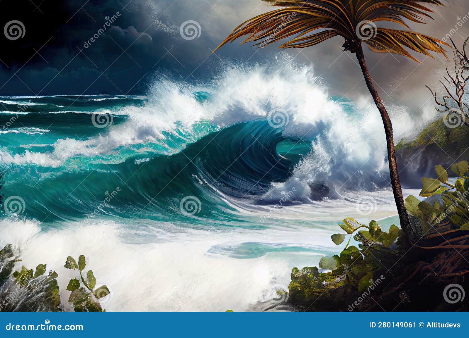 Tropical Cyclone with View of Stormy Sea and Rough Waves Stock Image ...