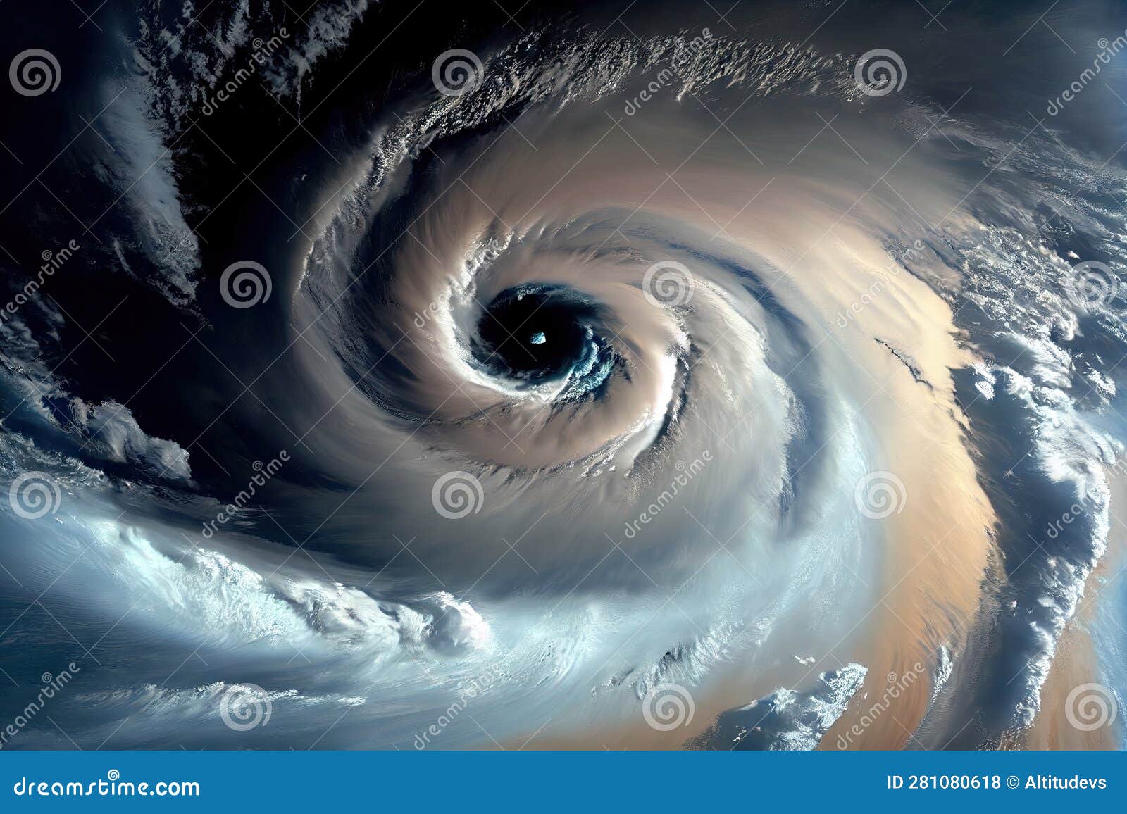 Tropical Cyclone, Viewed from Above, with Clouds and Rain Moving Around ...