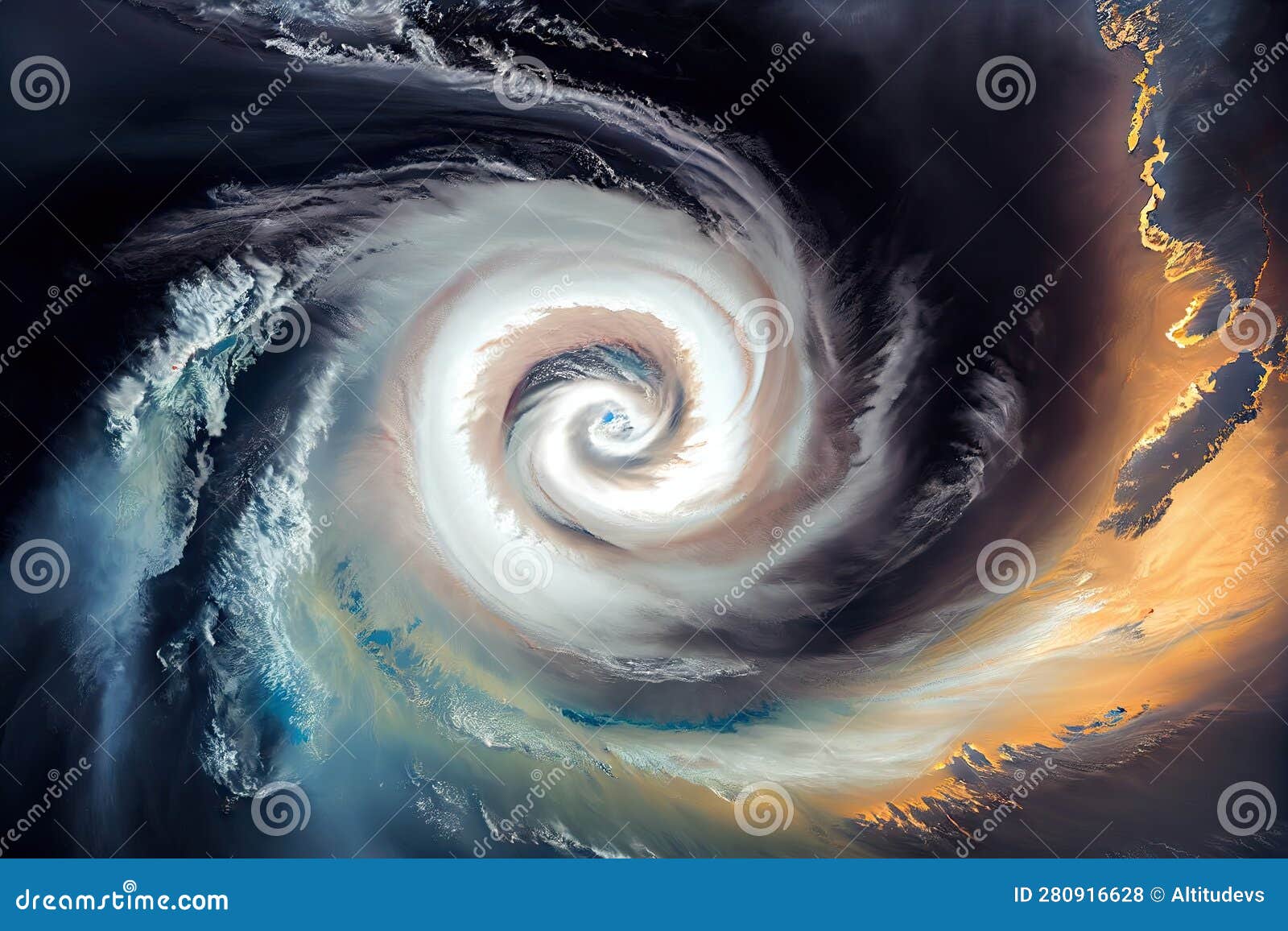 Tropical Cyclone Viewed from Above, with Clouds Swirling and Winds ...