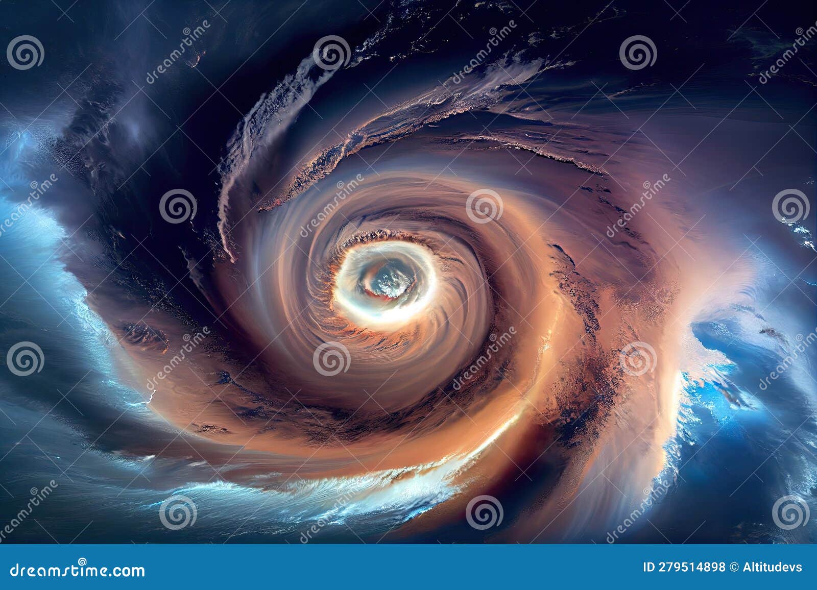 Tropical Cyclone Viewed from Space, with Swirling Clouds and Lightning ...
