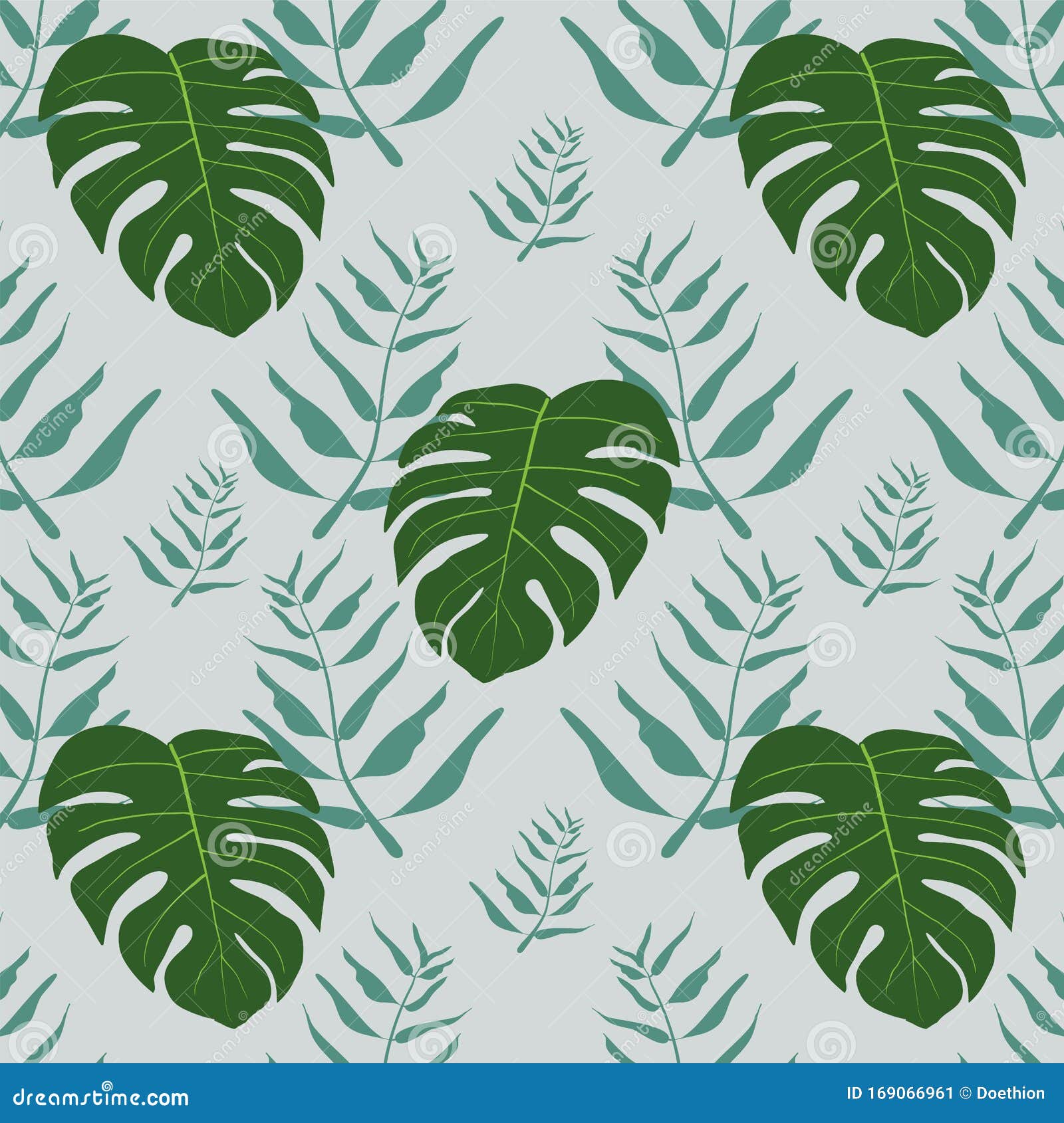 Tropical Diamond Array Seamless Pattern of Leaves on Green Background ...