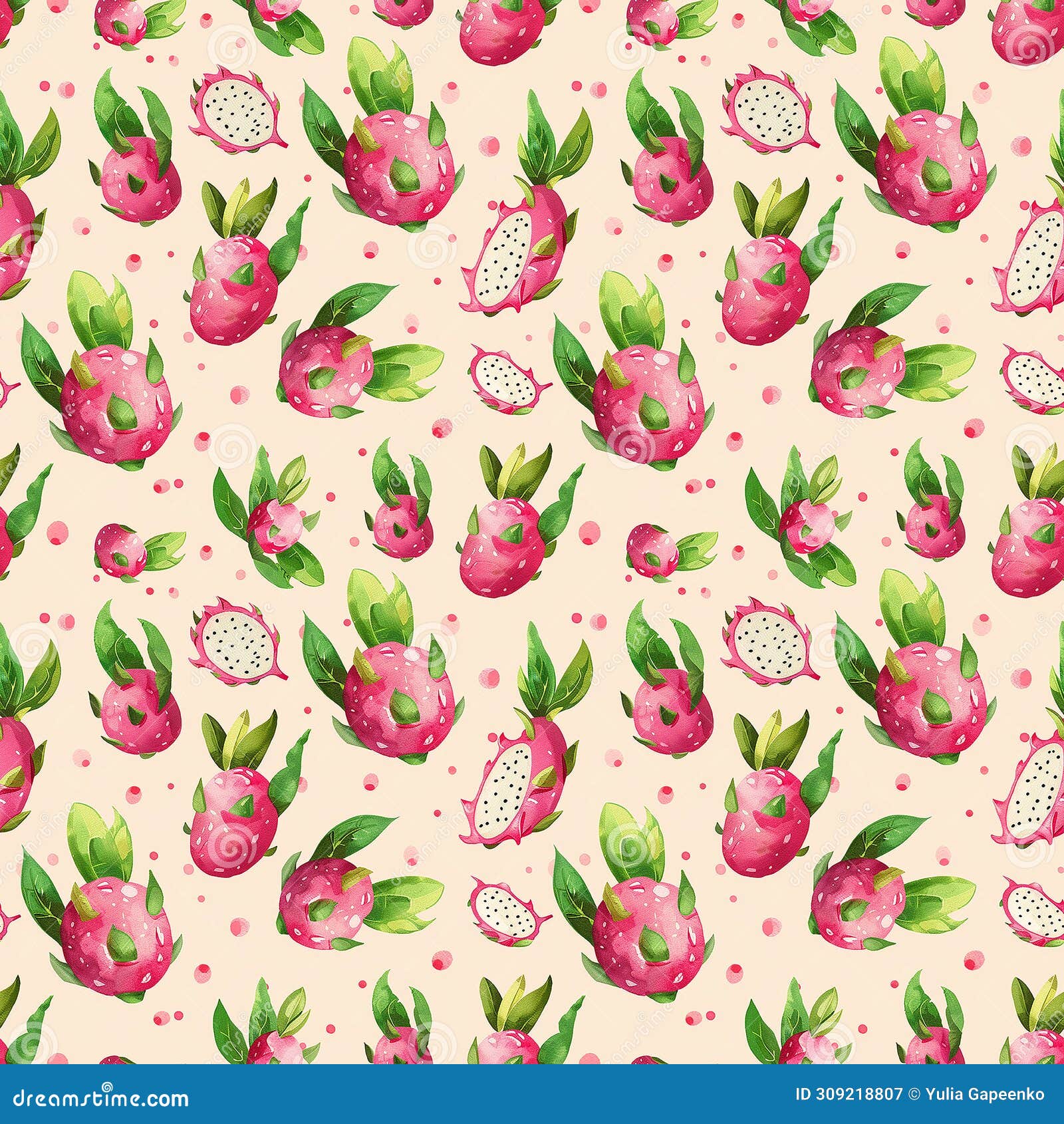 Tropical Dragon Fruit and Foliage Pattern Stock Image - Image of ...