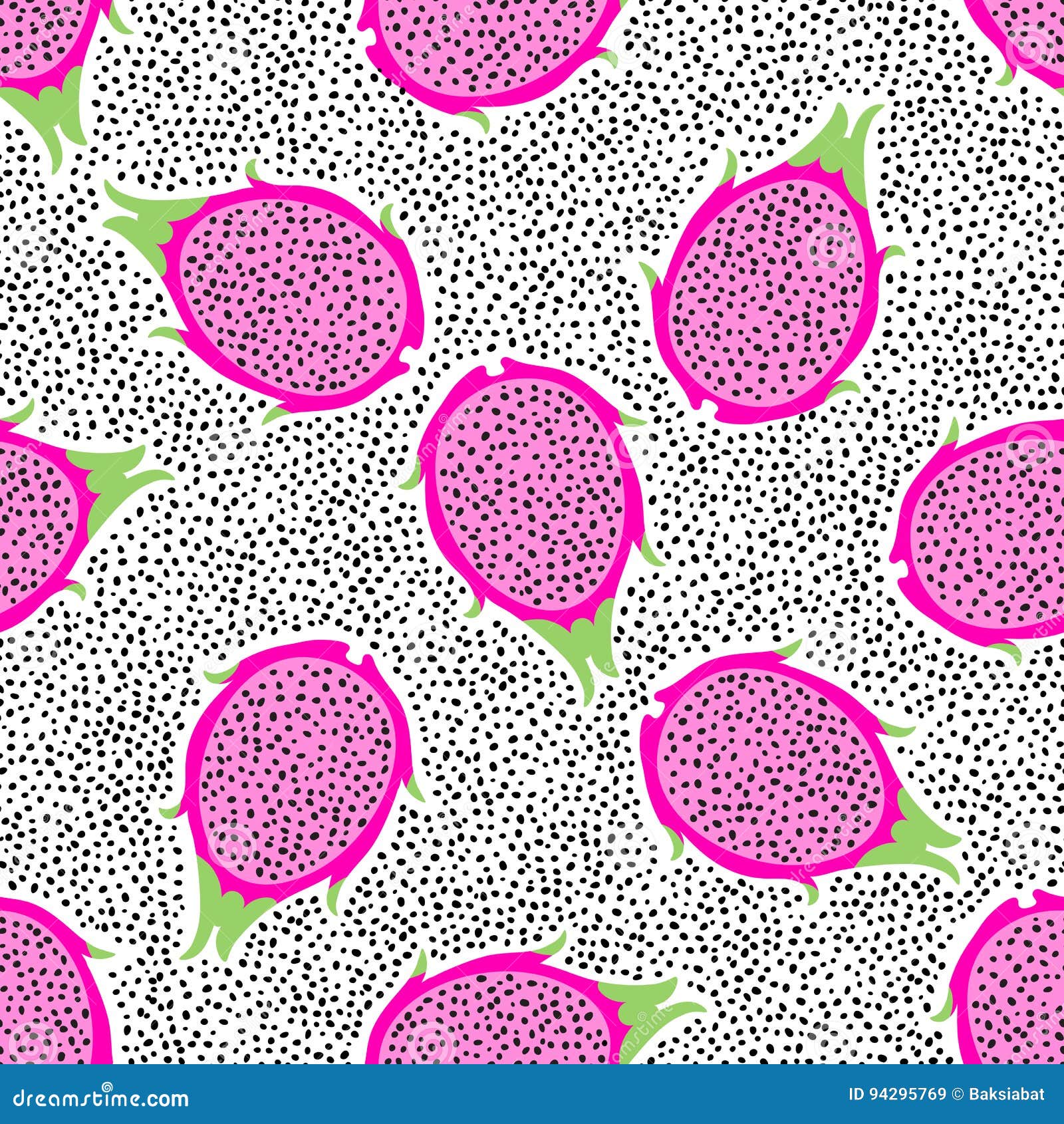 Tropical Exotic Dragon Fruit Vector Seamless Pattern. Background with ...