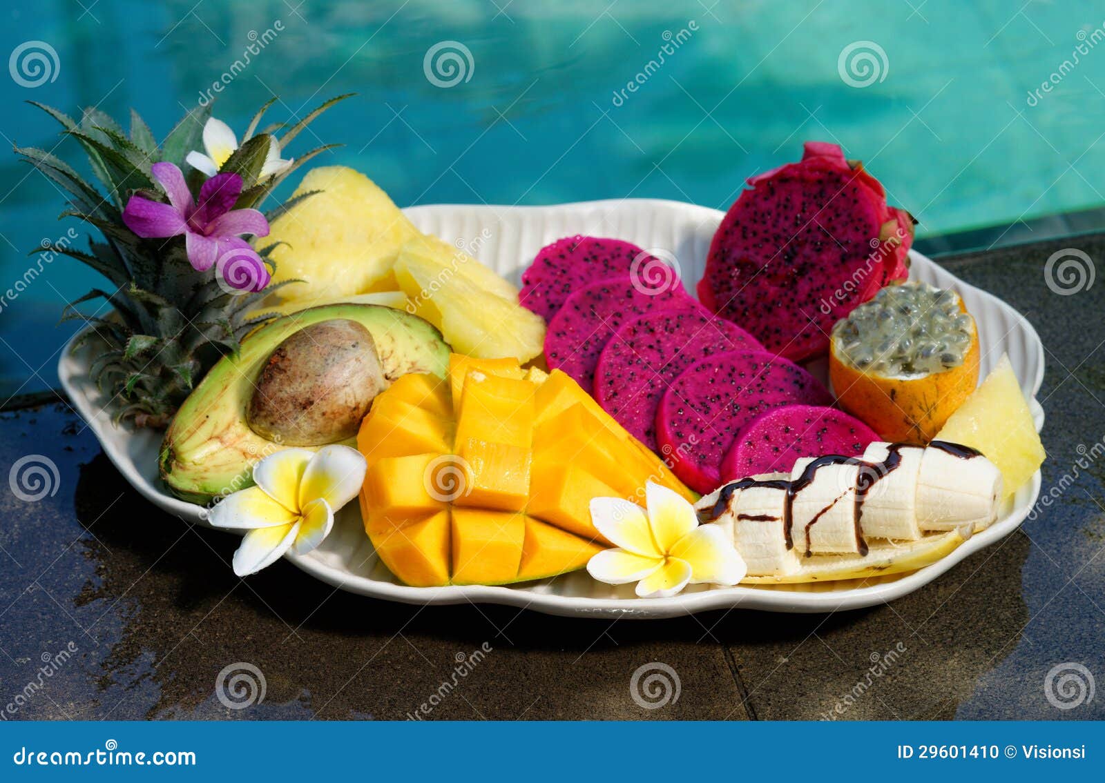 Tropical Exotic Fruits on a Plate Stock Photo - Image of gourmet ...