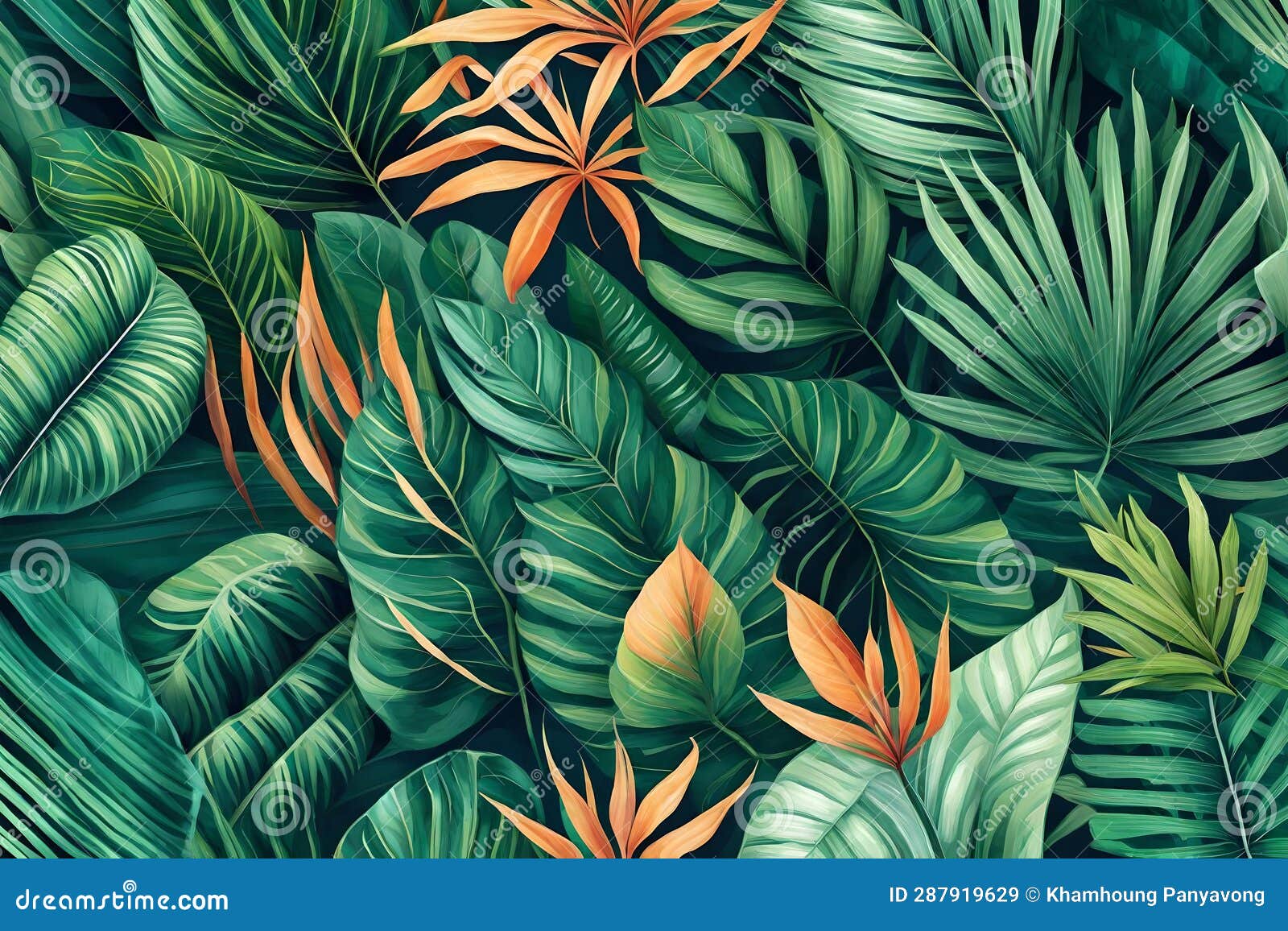 Tropical Exotic Leaves Pattern Background. Generative AI Stock ...