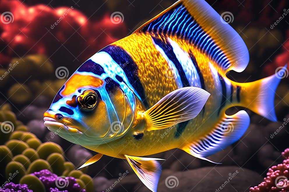Exotic Colorful Fish in the Aquarium. Underwater World. Stock Image ...