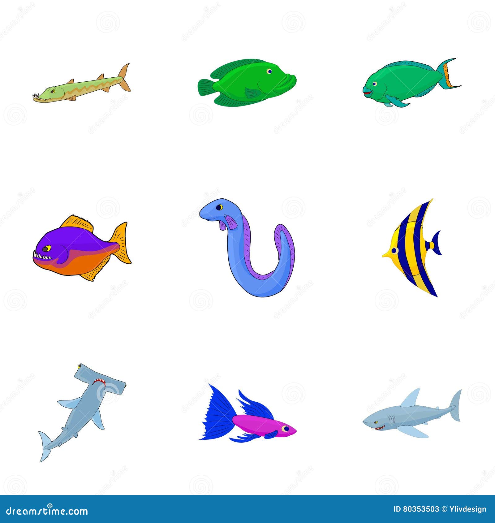 Tropical Fish Icons Set, Cartoon Style Stock Vector - Illustration of ...