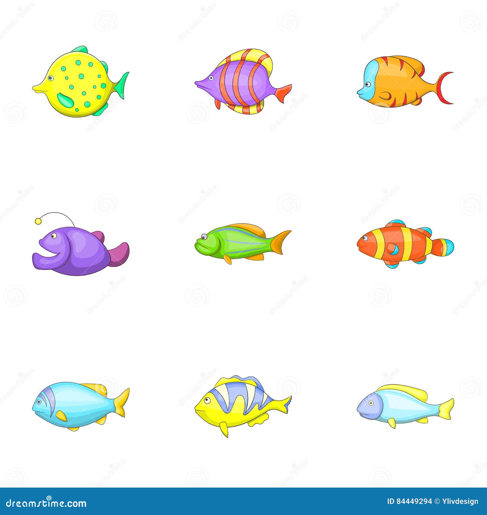 Tropical Fish Icons Set, Cartoon Style Stock Vector - Illustration of ...