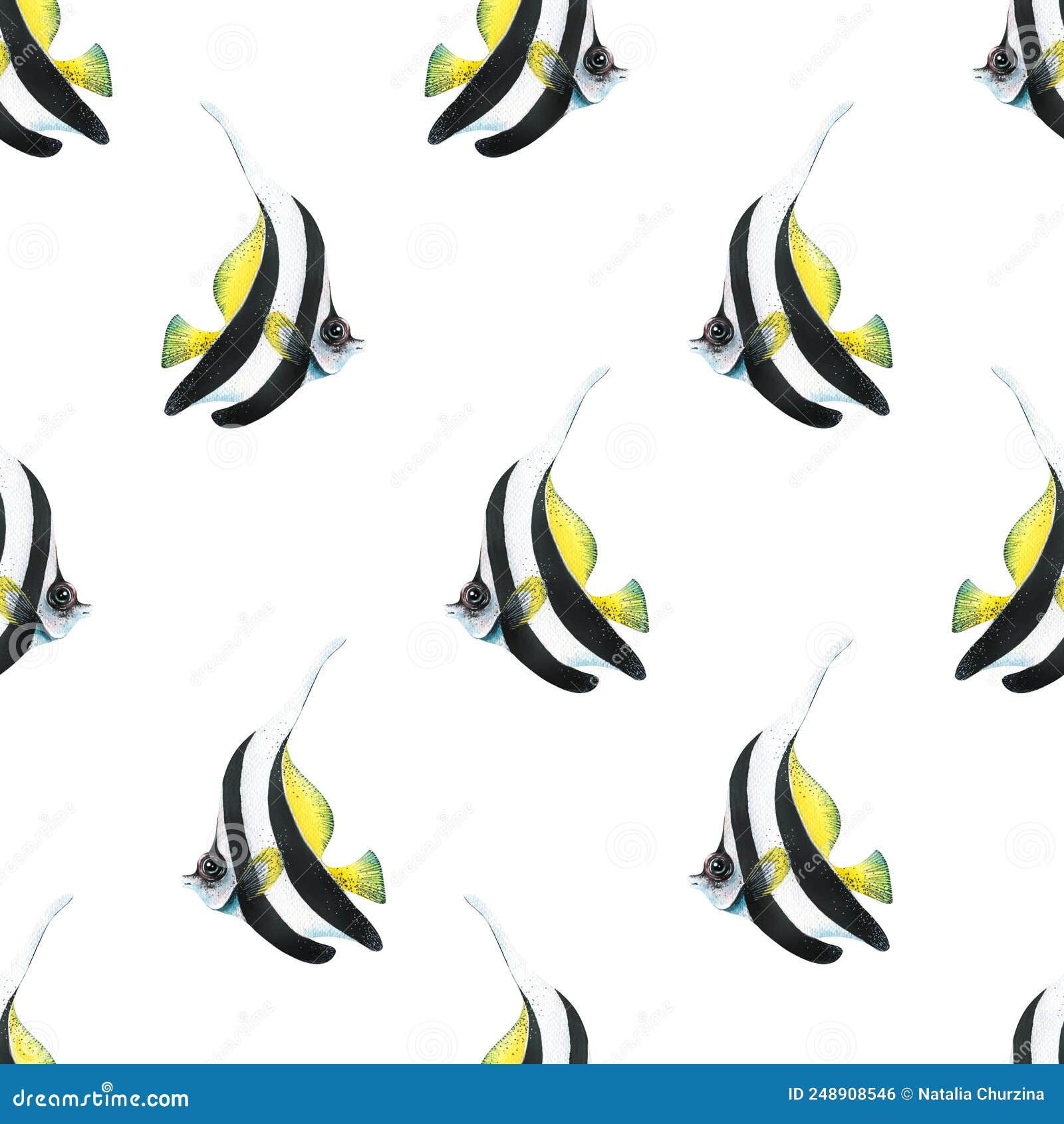 Tropical Fish, Triangular, Striped with White, Black and Yellow ...