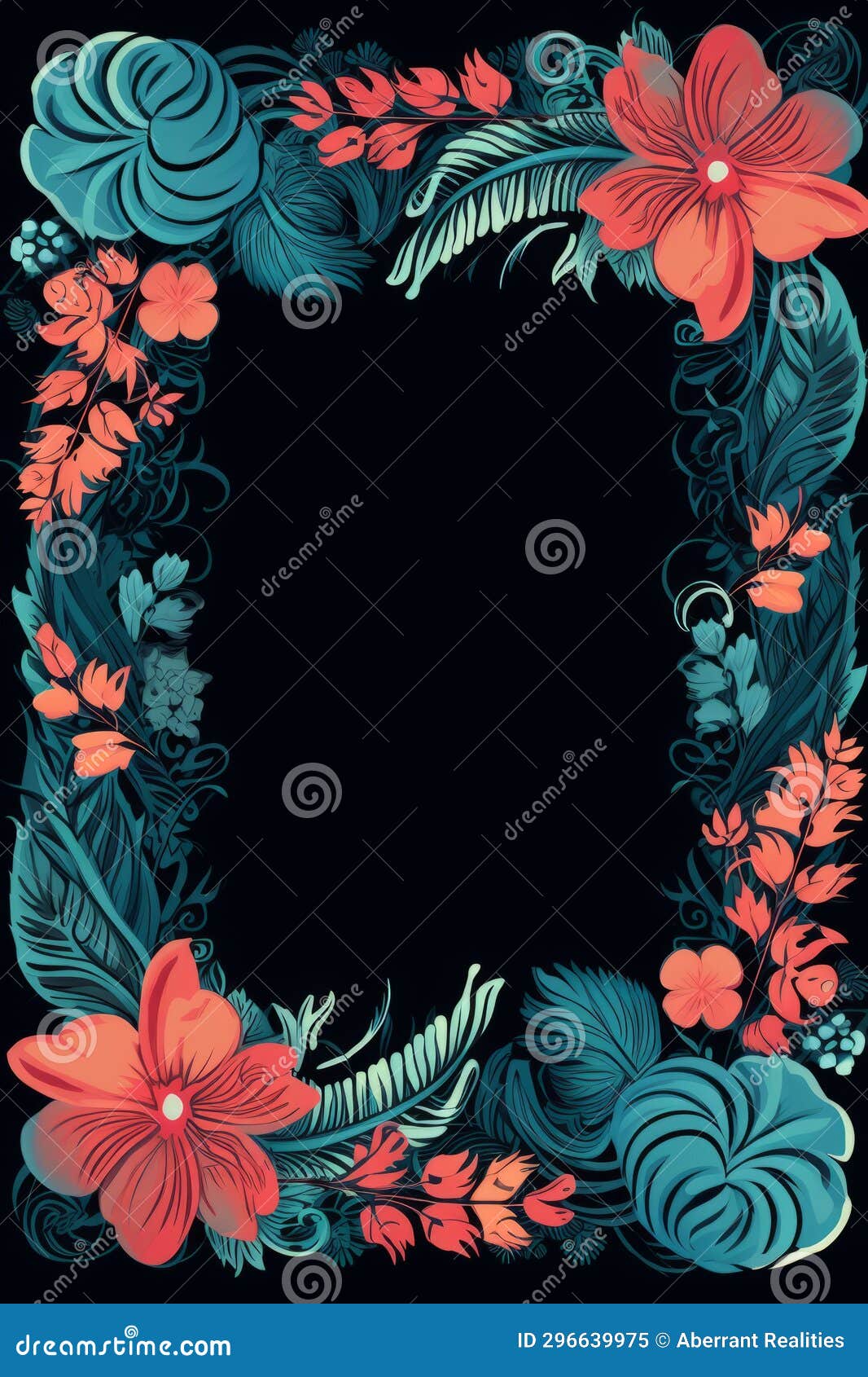 Tropical Floral Frame on Black Background Stock Illustration ...