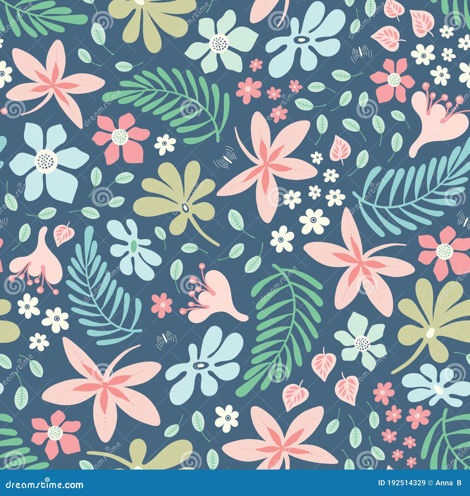 Tropical Flower and Leaf Pattern Design. Pretty Vector Tossed Nature ...