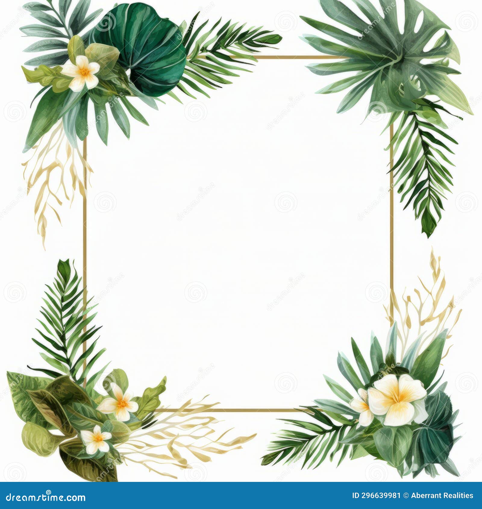 Tropical Flowers and Leaves in a Square Frame Stock Illustration ...