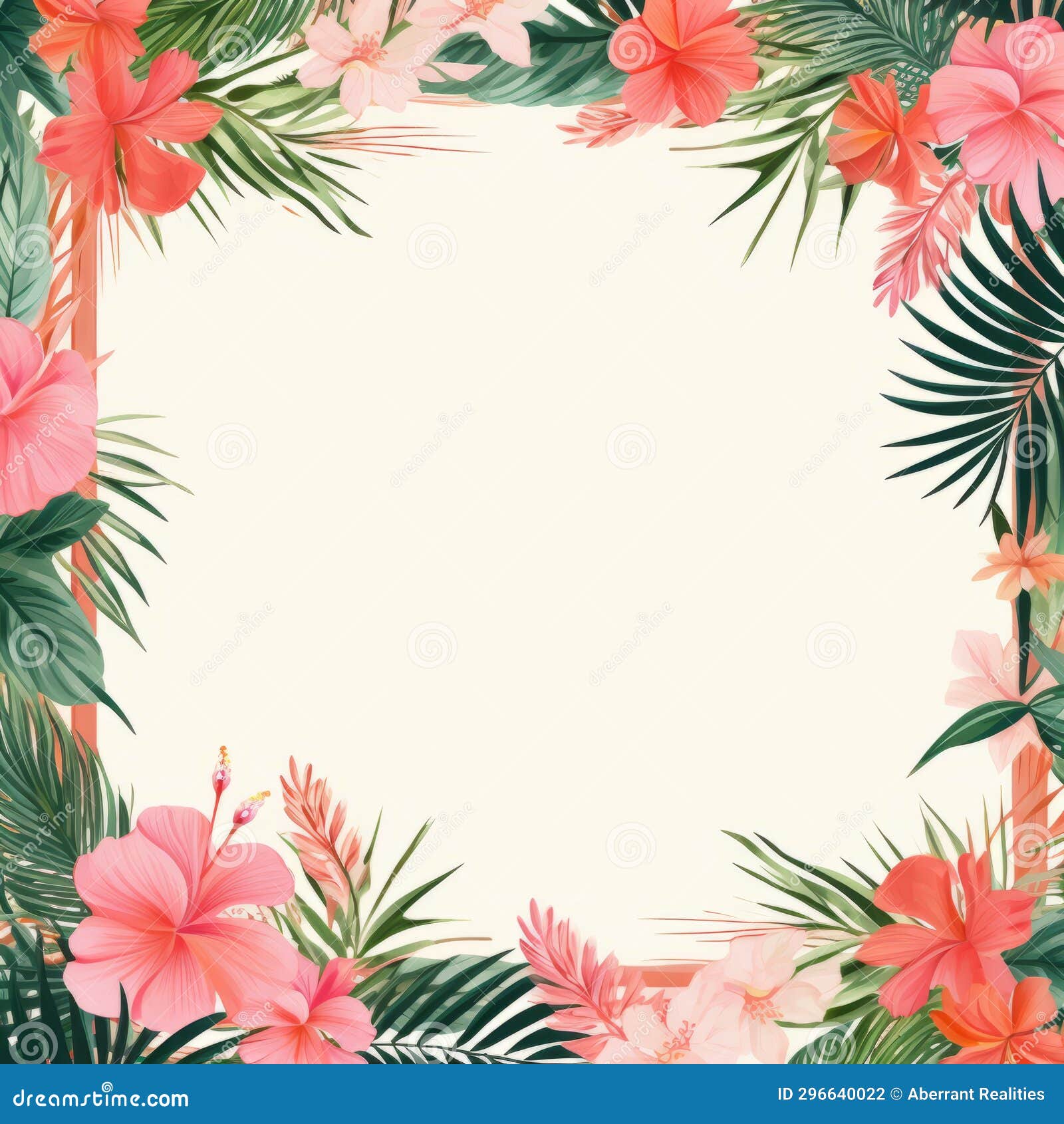 Tropical Flowers and Palm Leaves in a Square Frame Stock Illustration ...