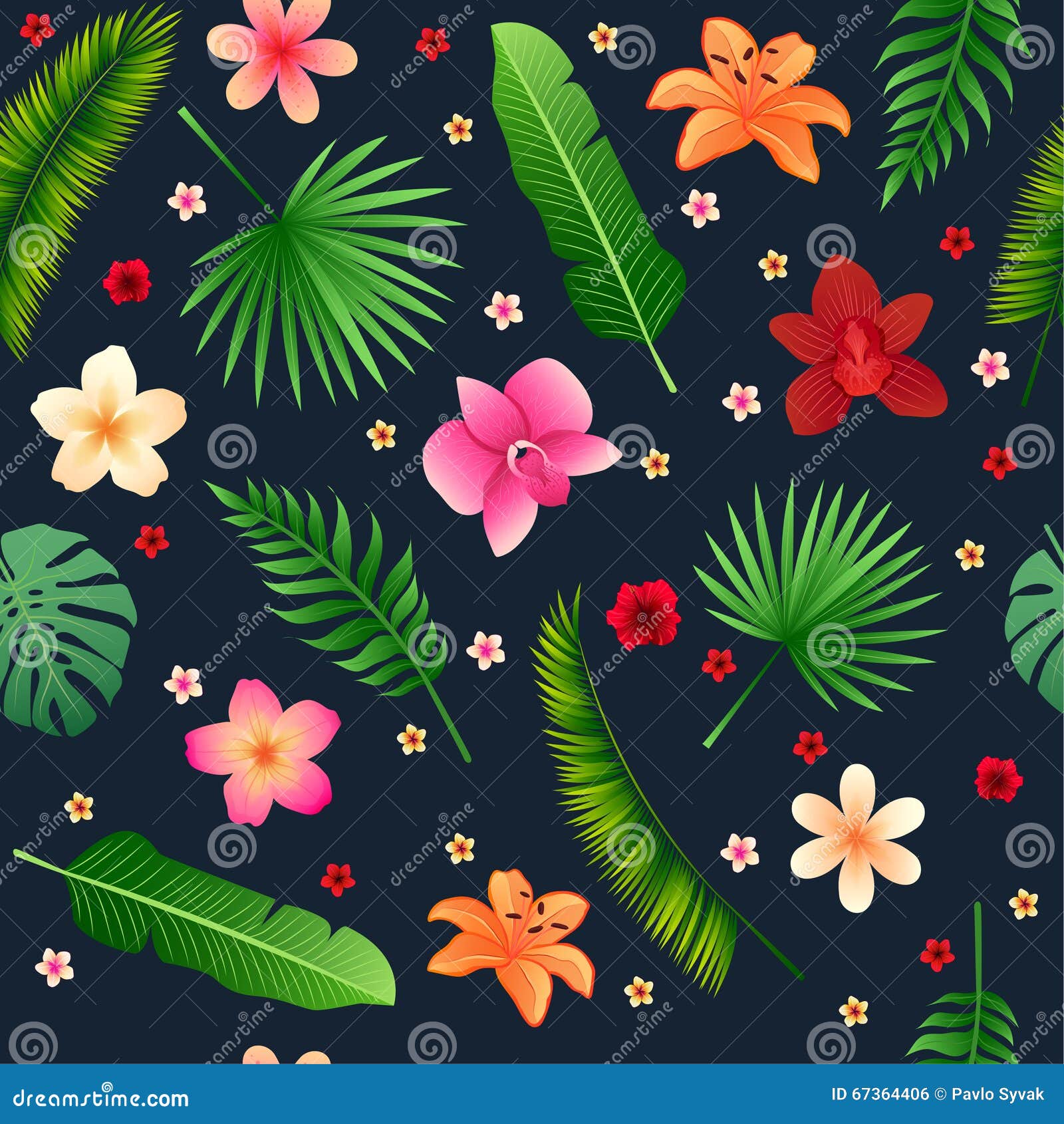 Tropical Flowers Seamless Background Stock Vector - Illustration of ...