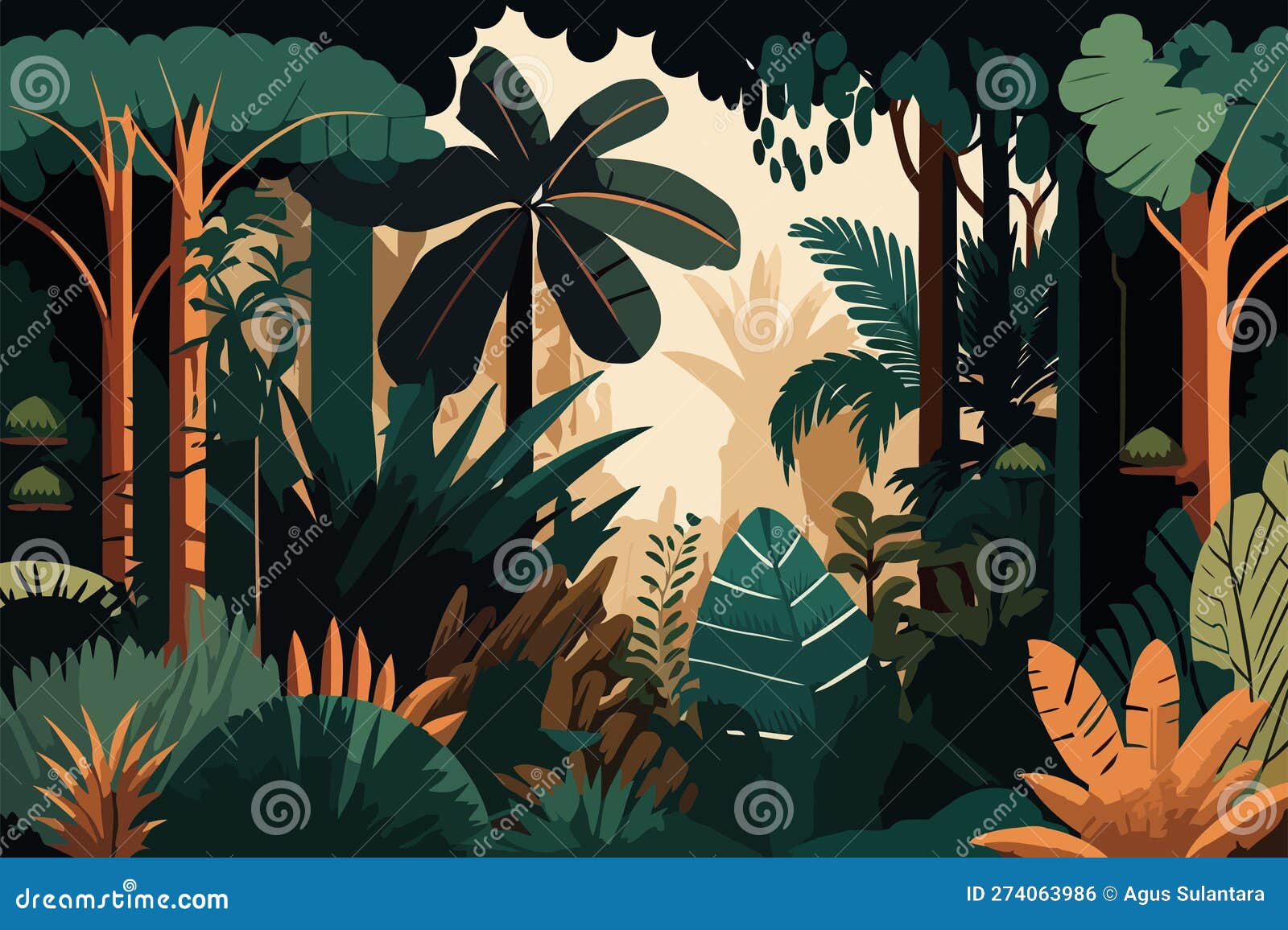 Tropical Forest Background. Vector Illustration in Flat Cartoon Style ...