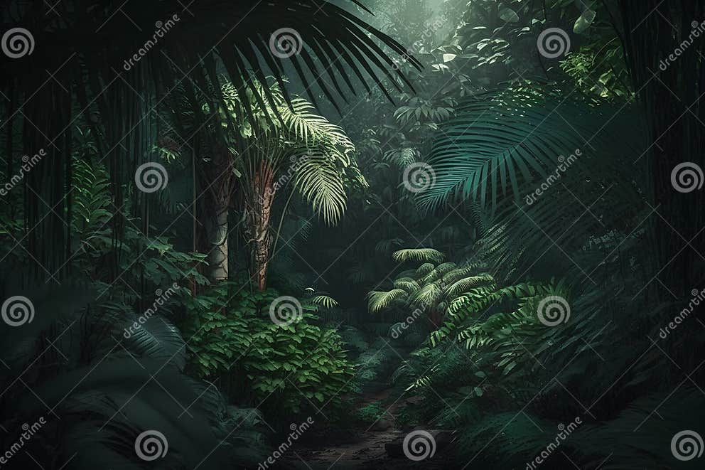 Tropical Forest, 3D Render of a Jungle Scene. Stock Illustration ...