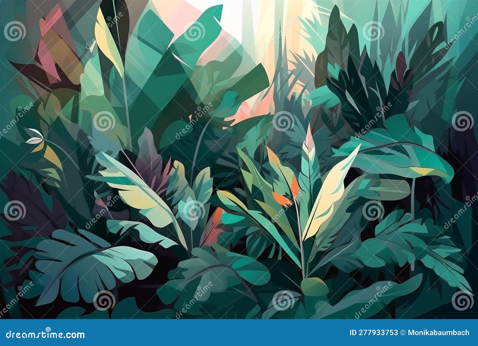 Tropical Forest Drawing with Various Different Exotic Plants ...