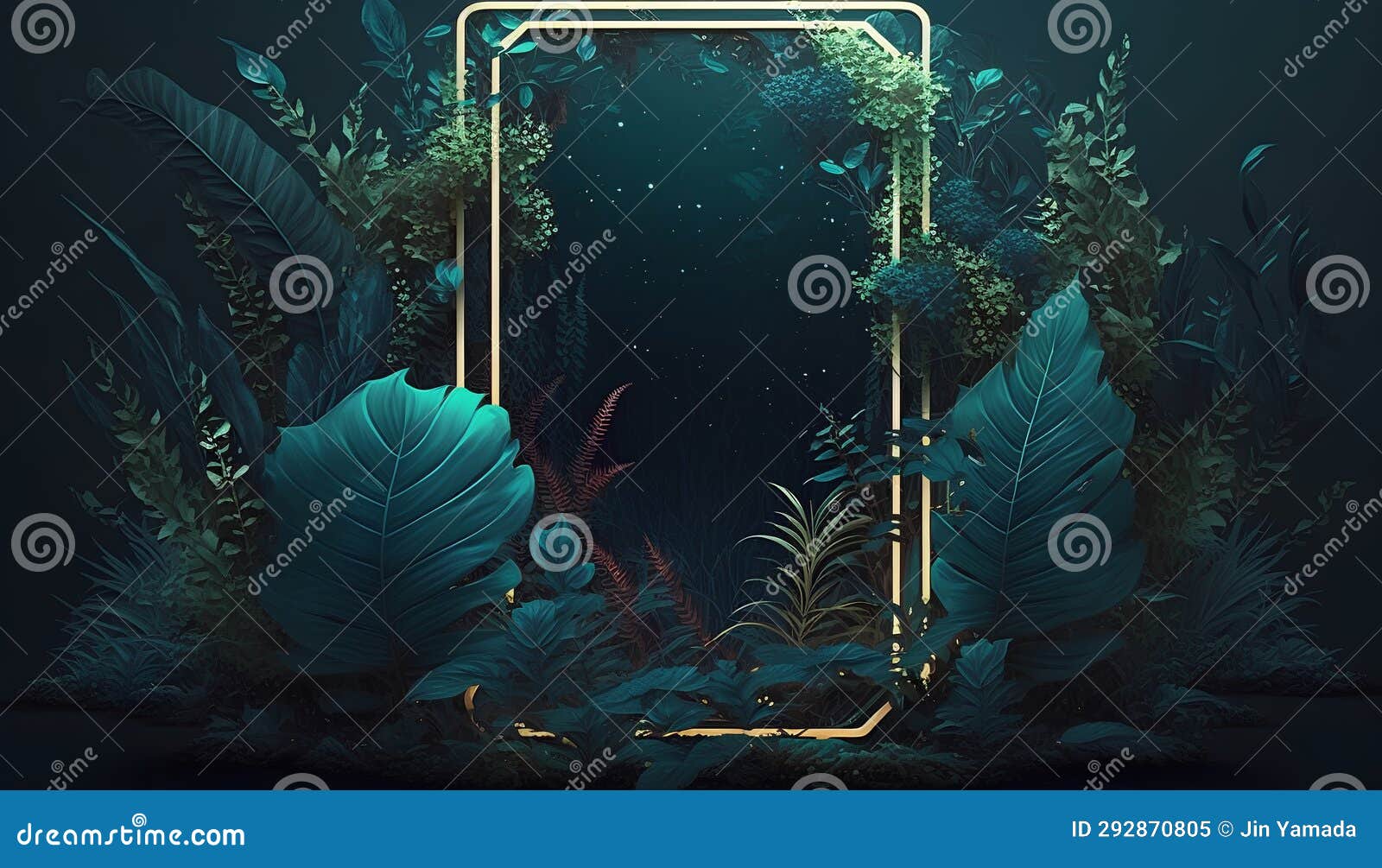 Tropical Frame with Ferns and Monstera Leaves. 3D Illustration Stock ...