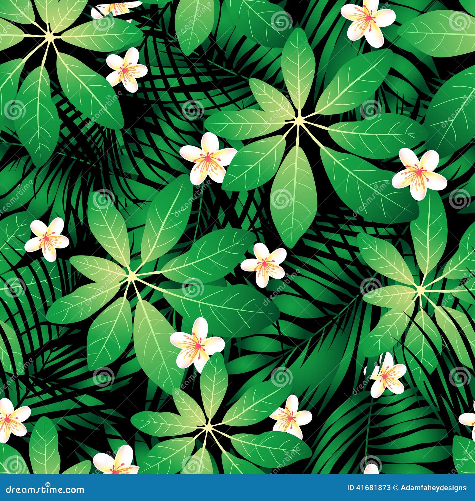 Tropical Frangipani Seamless Pattern with Palm Leaves Stock Vector ...