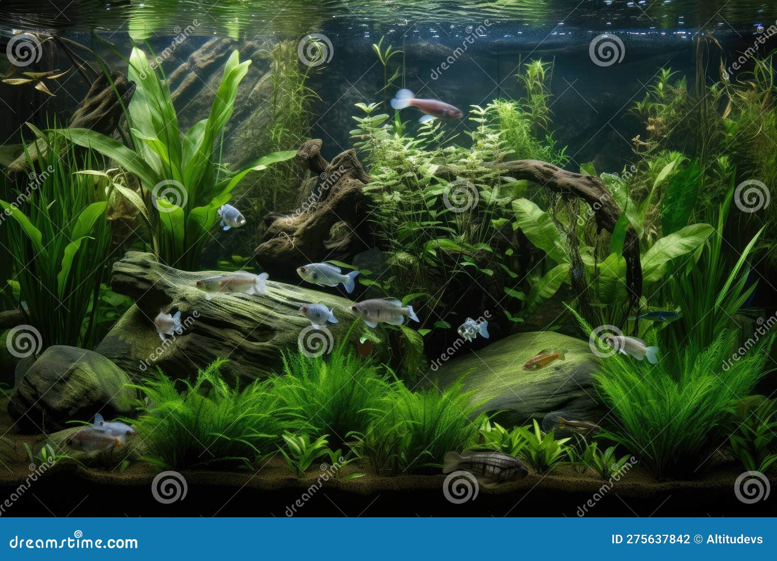 Tropical Freshwater Environment, with Schools of Fish and Tropical ...