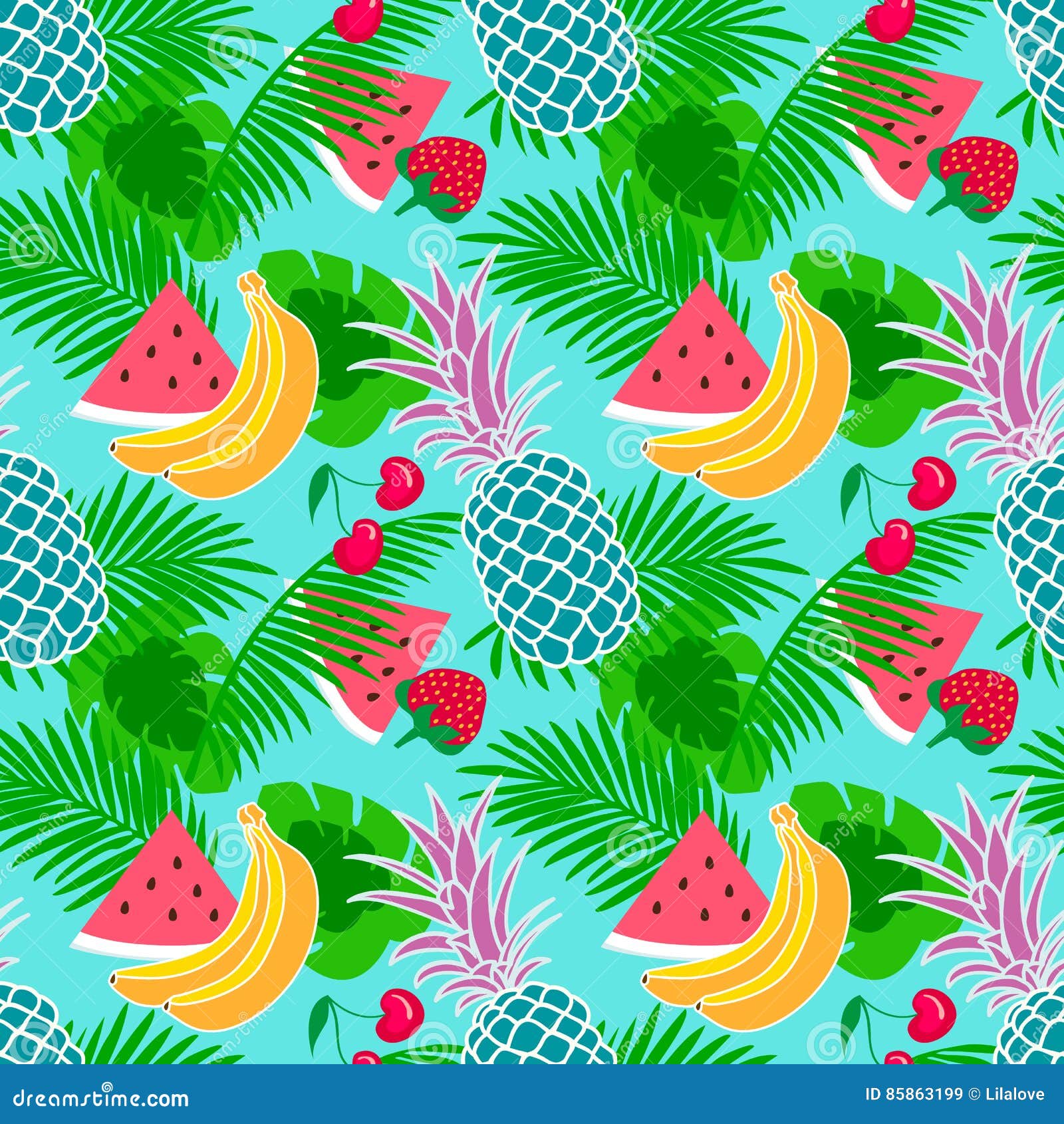 Tropical fruit background stock vector. Illustration of pink - 85863199