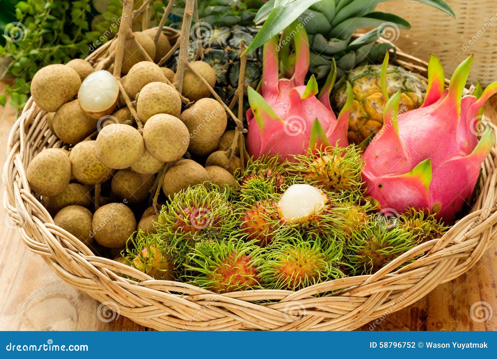 Tropical fruit in basket stock photo. Image of rambutan - 58796752