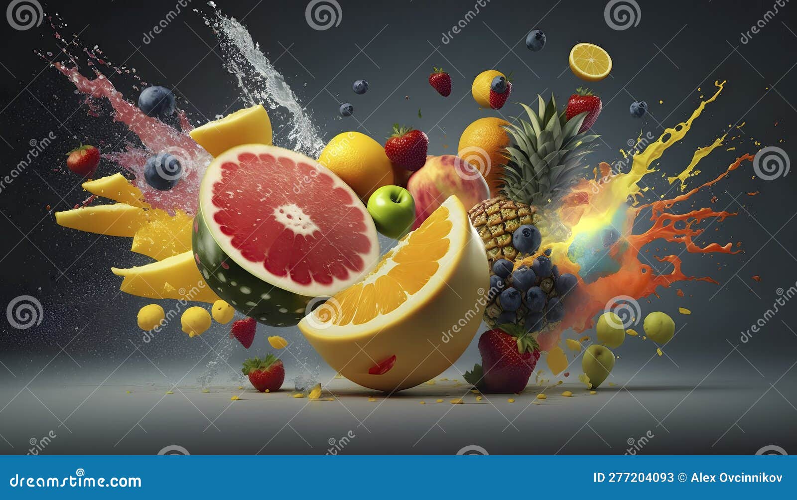 Tropical Fruit and Berry Splash for Invitations and Posters. Stock ...