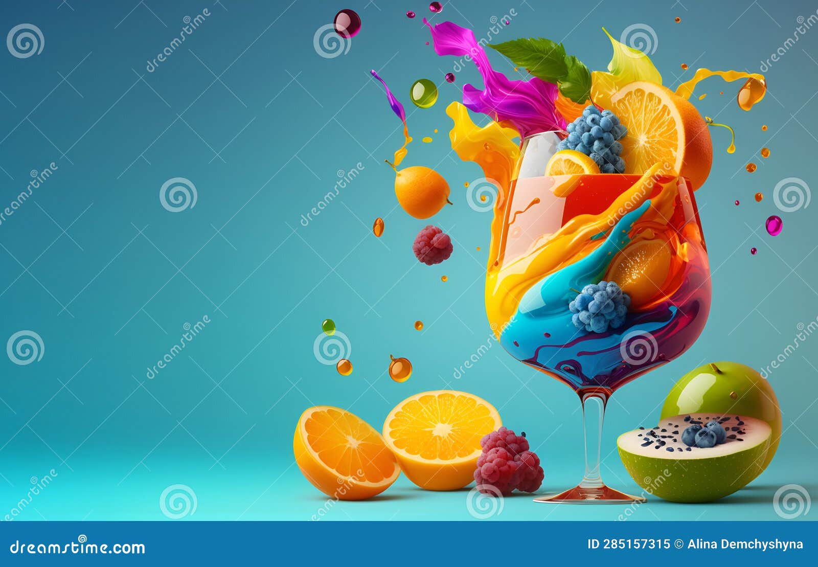 Tropical Fruit Cocktail on a Blue Background 1 Stock Illustration ...