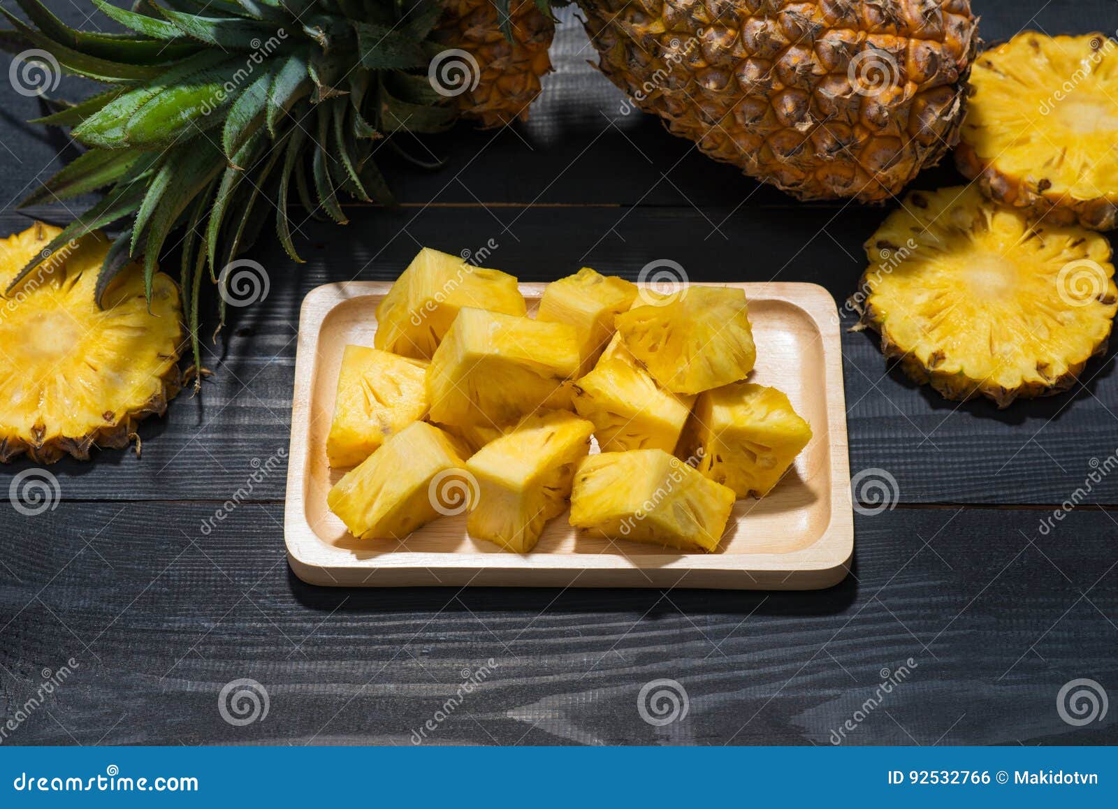 Tropical Fruit Concept. Cutted Pineapple on the Old Wooden Background ...