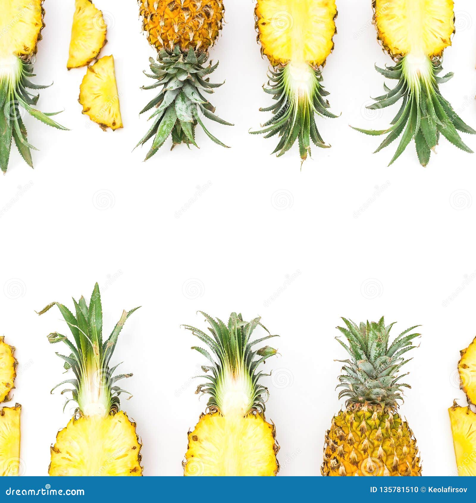 Frame Of Sliced Pineapple And Palm Leaves Isolated On White Background ...