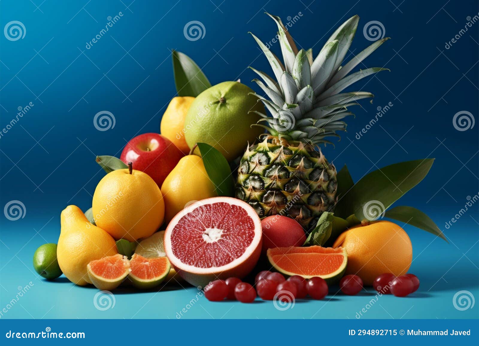 Tropical Fruit Ingredients Set Against a Refreshing Blue Background ...