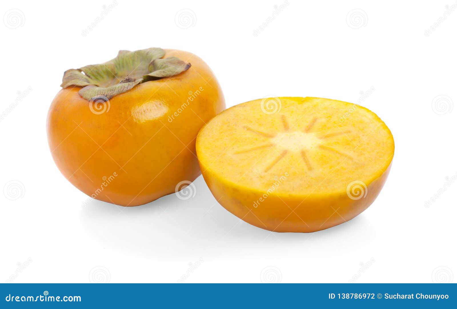 Tropical Fruit Persimmon. Kaki with Leaves on White Background Stock ...
