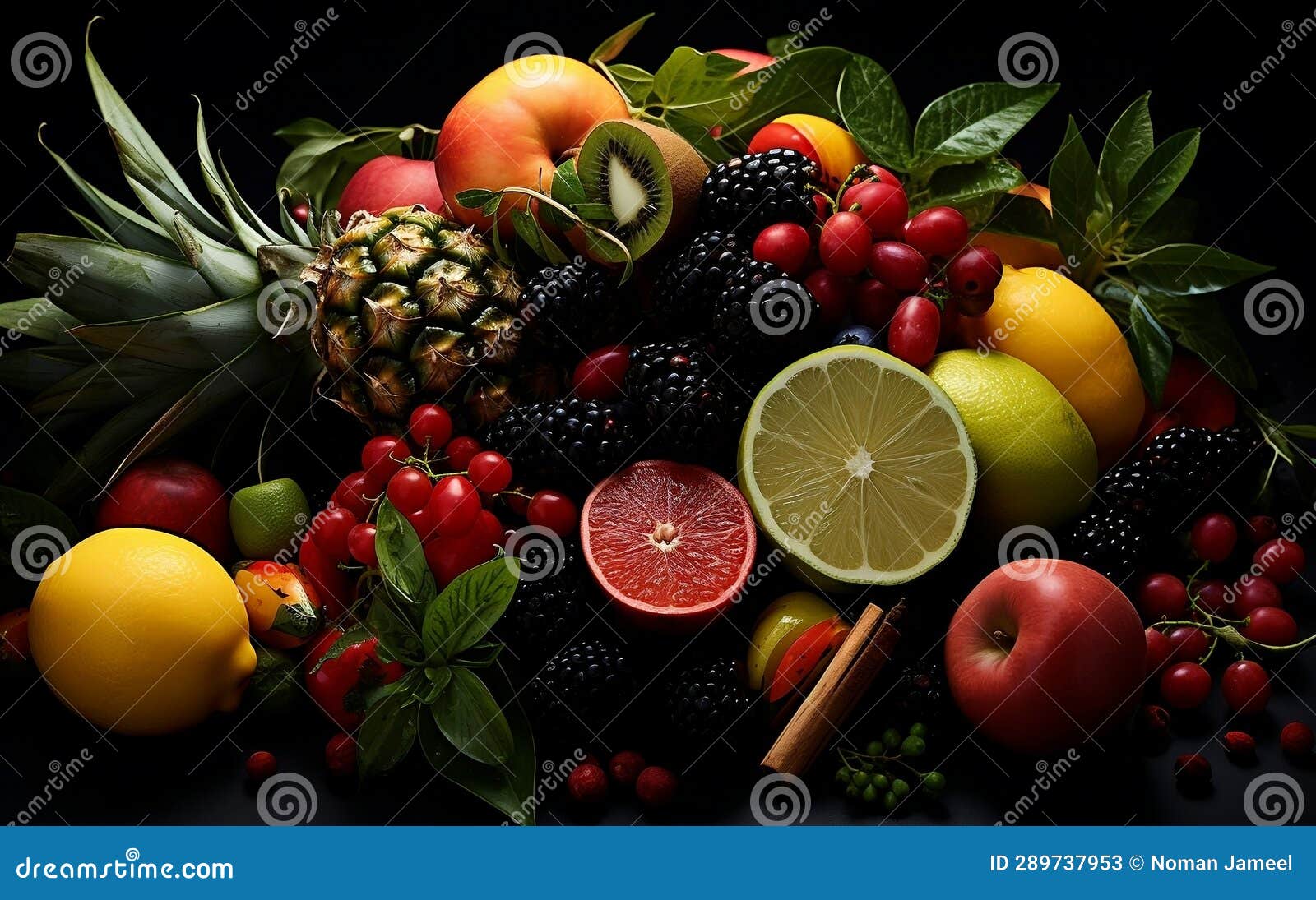 Tropical Fruit Selection in Darkness. Generative by Ai Stock Image ...