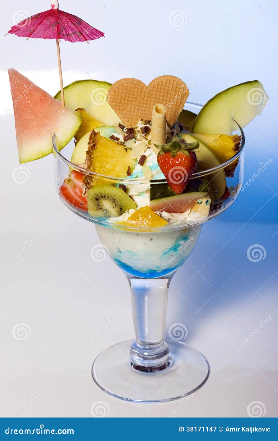 Tropical Fruit Sundae in a Cocktail Glass Stock Image - Image of sliced ...