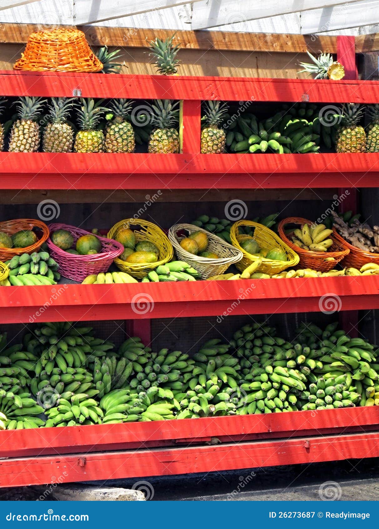 Tropical Fruit Vendor Shelves Stock Image - Image of bananas, fresh ...