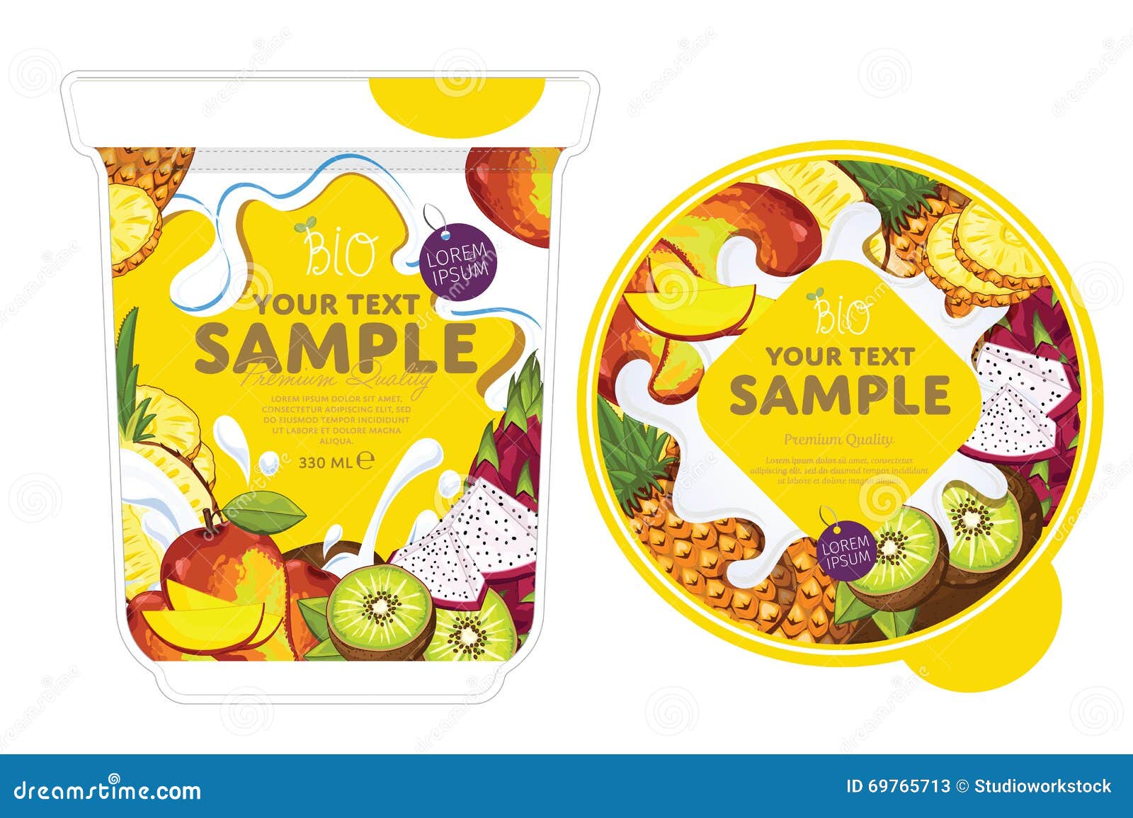 Tropical Fruit Yogurt Packaging Design Template. Stock Vector ...
