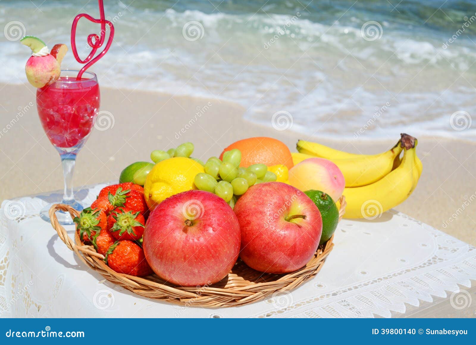 Tropical Fruits and Drink on the Beach Stock Photo - Image of ...